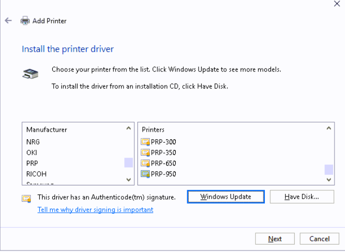 PRP-950 Driver Installation