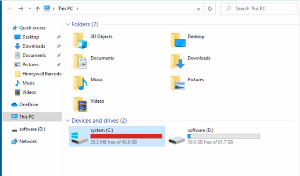 Full Capacity on C Drive Unit