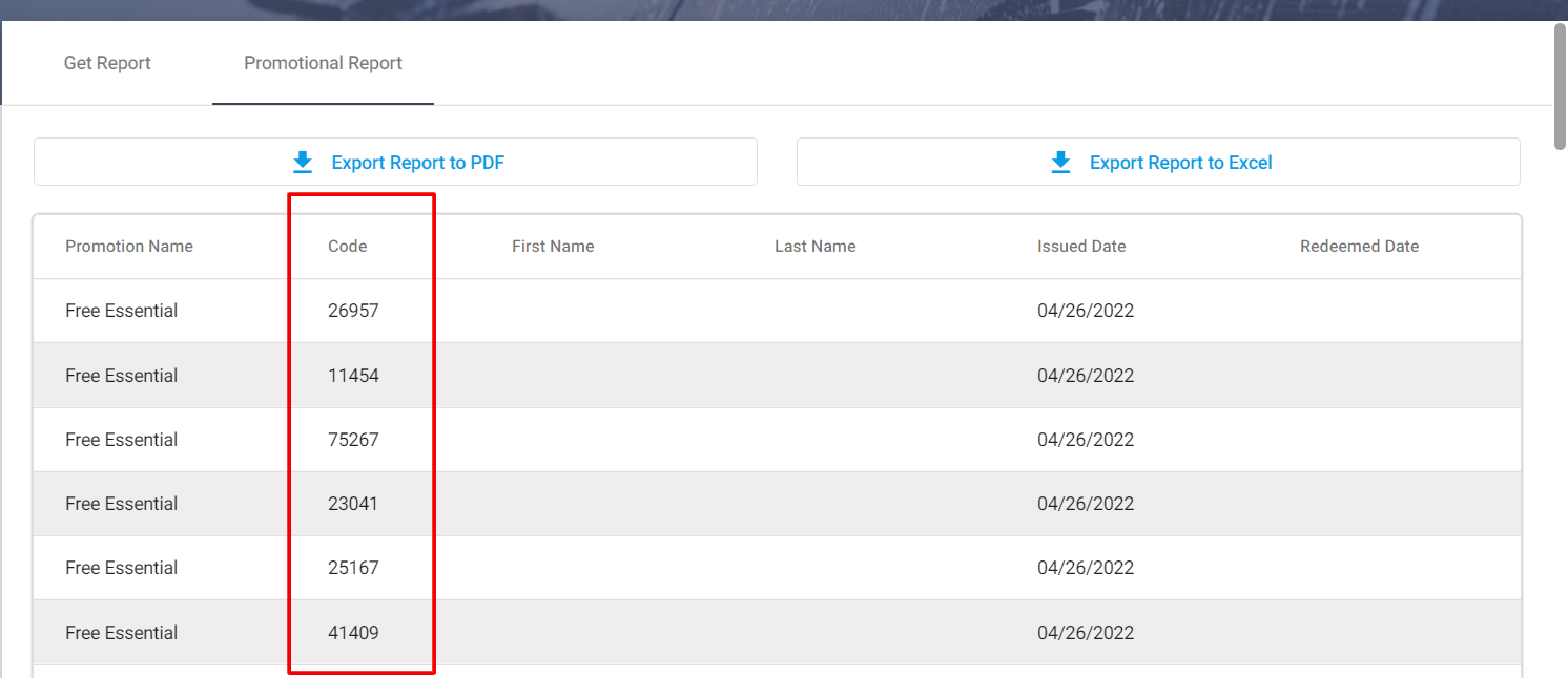 Manage Promotional Codes