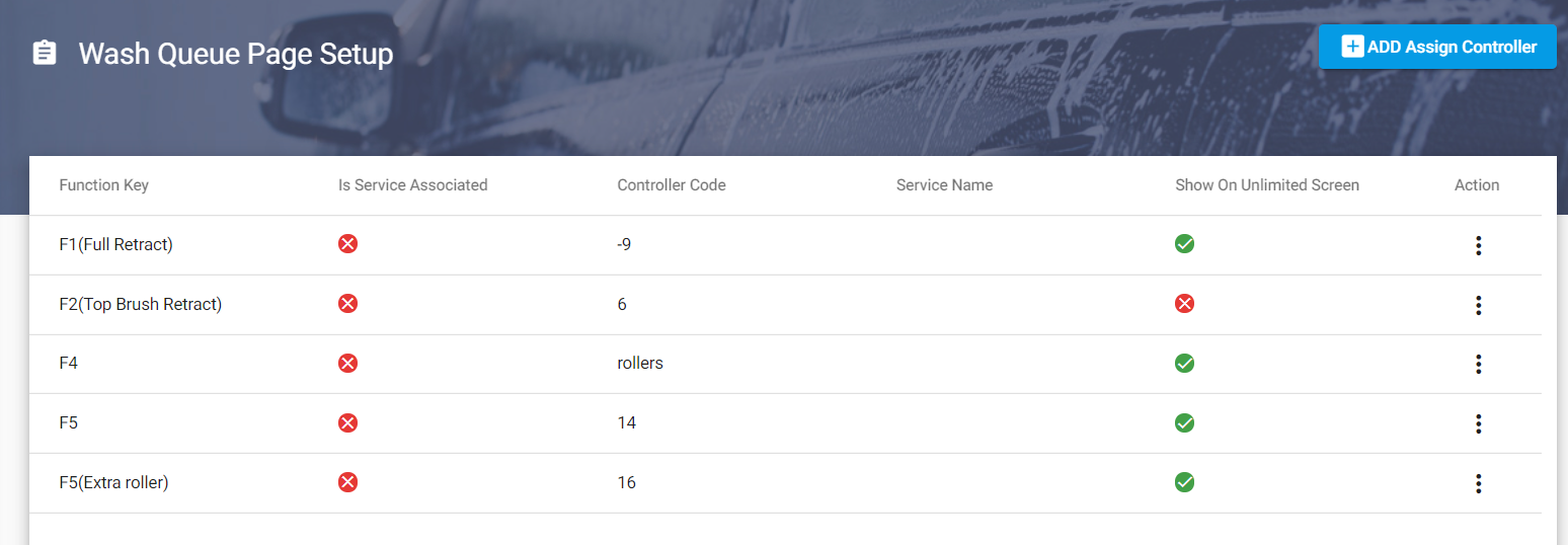 Wash Queue Page Setup (Loader buttons)
