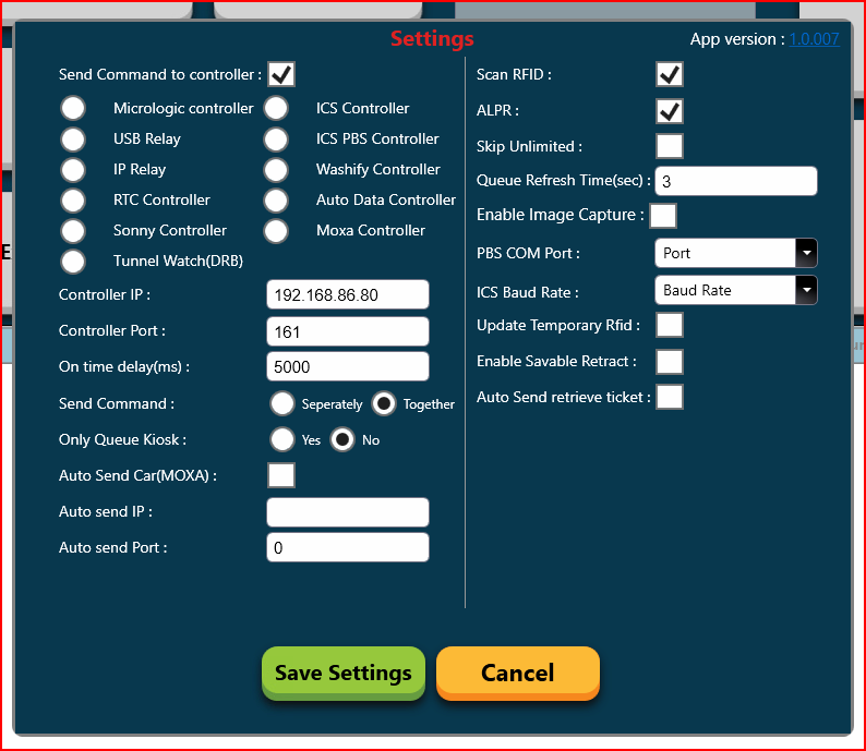 Loader Terminal Settings